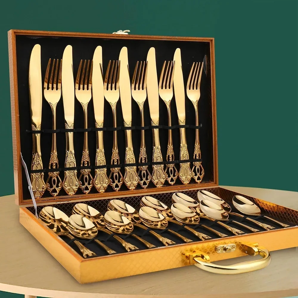 Luxury Golden Stainless Steel Cutlery Set - Complete Dinnerw | Inspire ...