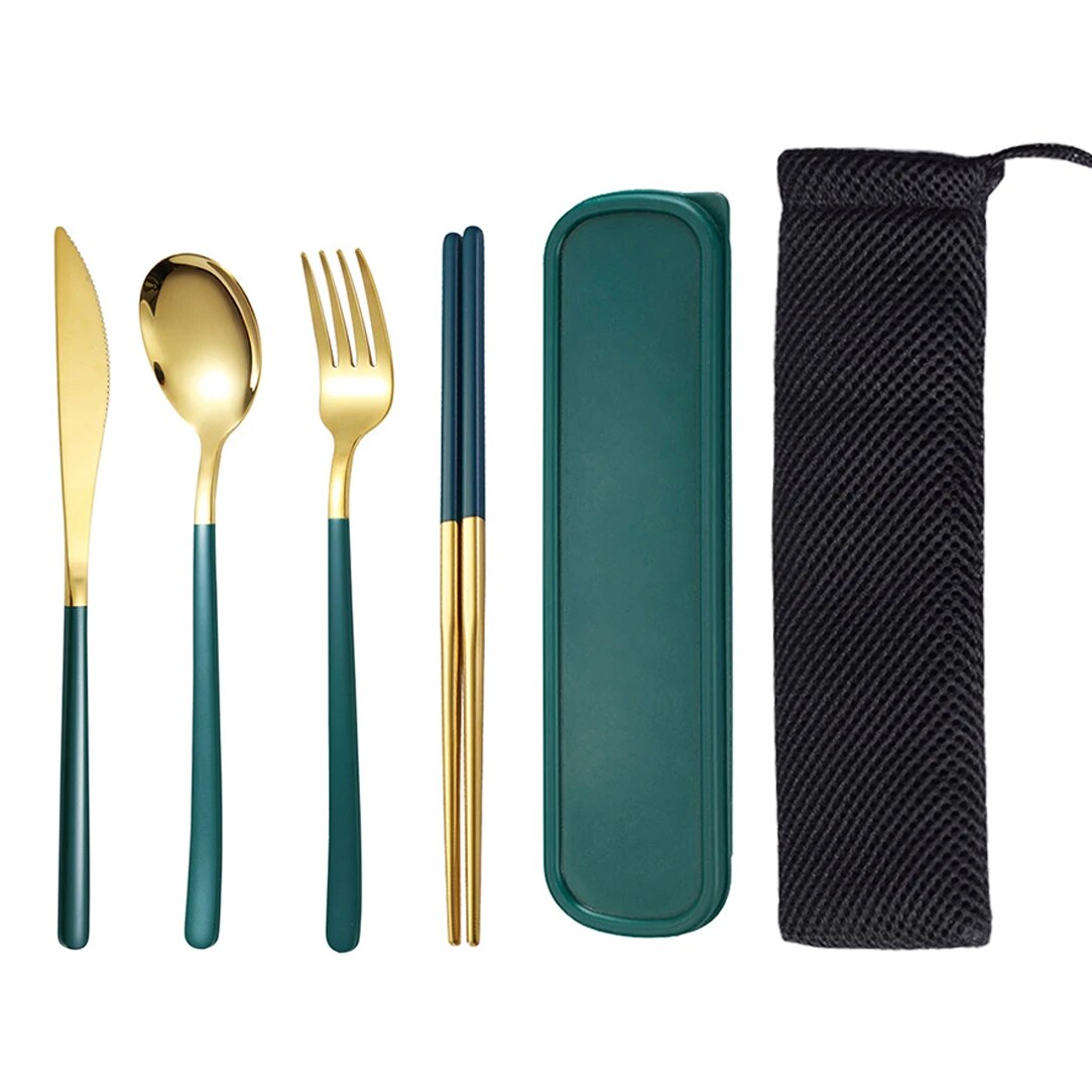 Portable 4-Piece Cutlery Set with Box: Knife, Fork, Spoon, C | Inspire ...
