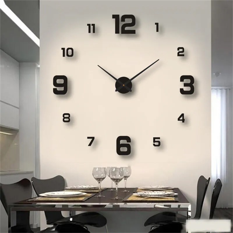 Modern DIY Wall Clock: 40cm/16'' Frameless 3D Mirror Sticker | Inspire ...