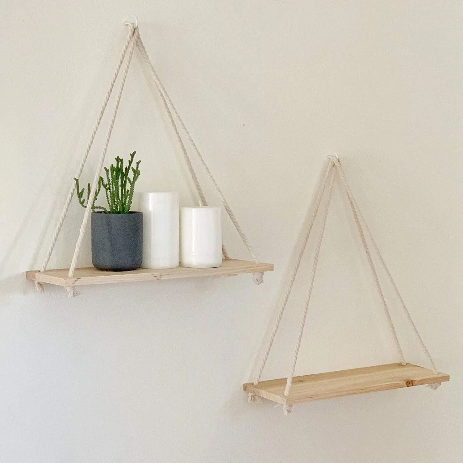 Wooden Rope Swing Wall Hanging Plant Flower Pot Tray | Mount | Inspire ...
