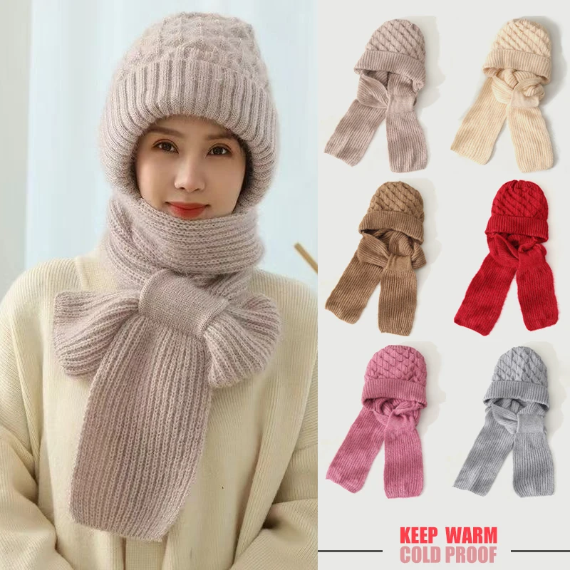 Winter Knitted Hat Scarf One Piece Double Warm Beanie | Inspire Uplift