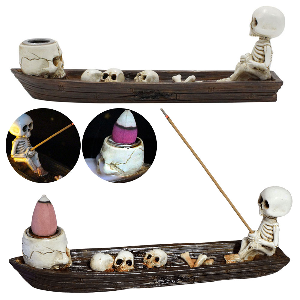 Skull Boat Incense Holder Gothic Ghost Fishing Burner Decor | Inspire ...