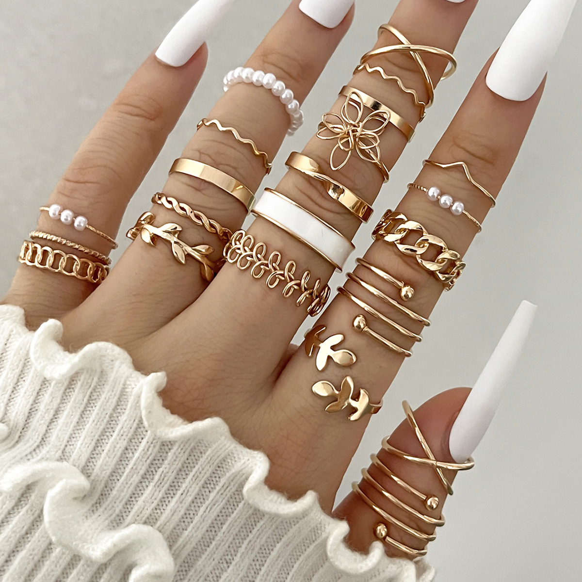 Boho Geometric Knuckle Rings Set: Artificial Pearl Gold Silv | Inspire ...