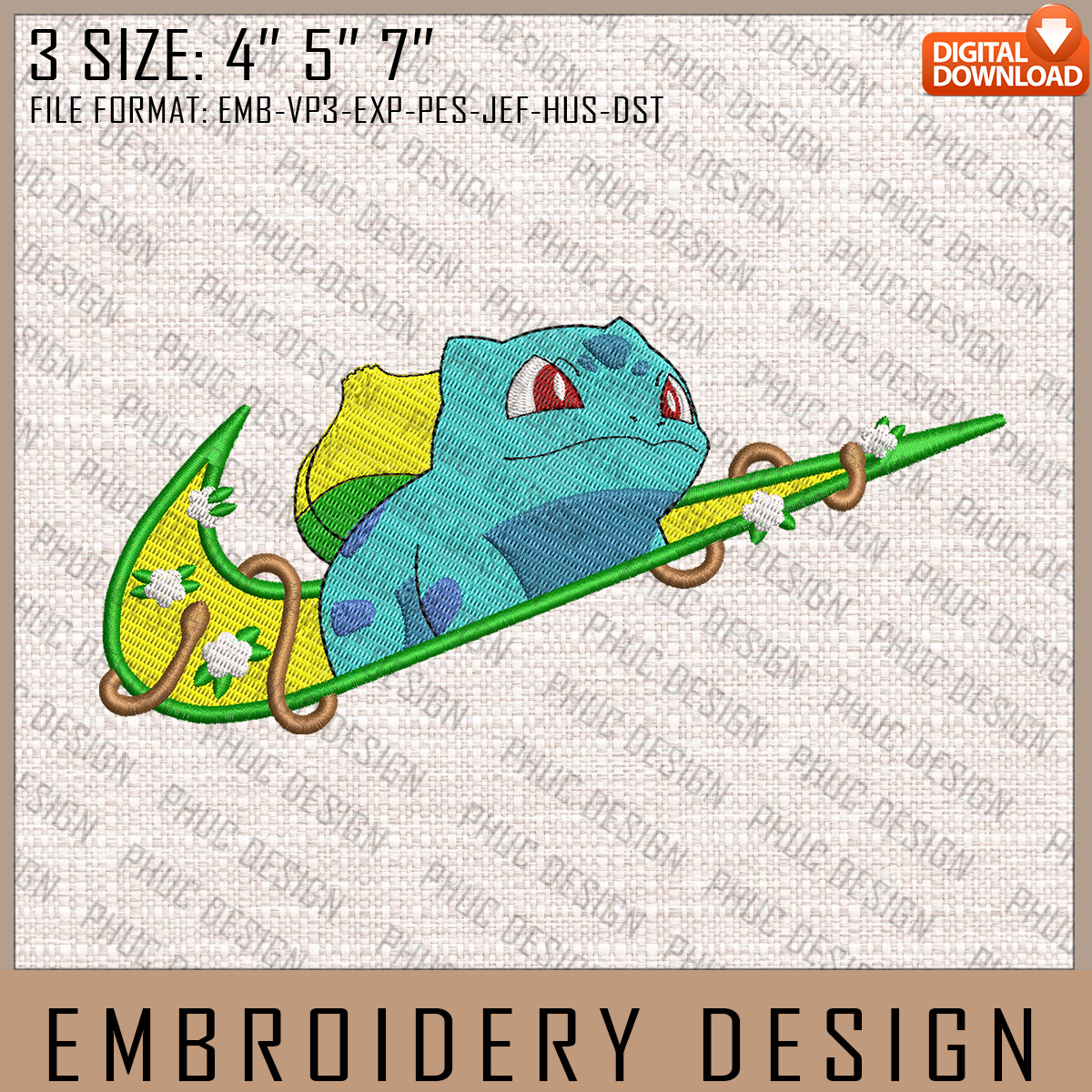 Bulbasaur Nike Embroidery Files, Nike Embroidery, Pokemon, A | Inspire ...