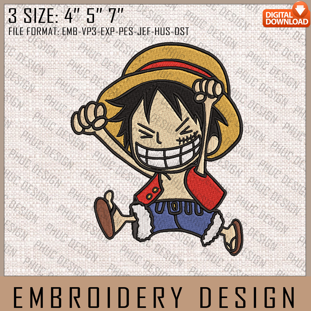 Luffy Embroidery Files, One Piece, Anime Inspired Embroidery - Inspire ...
