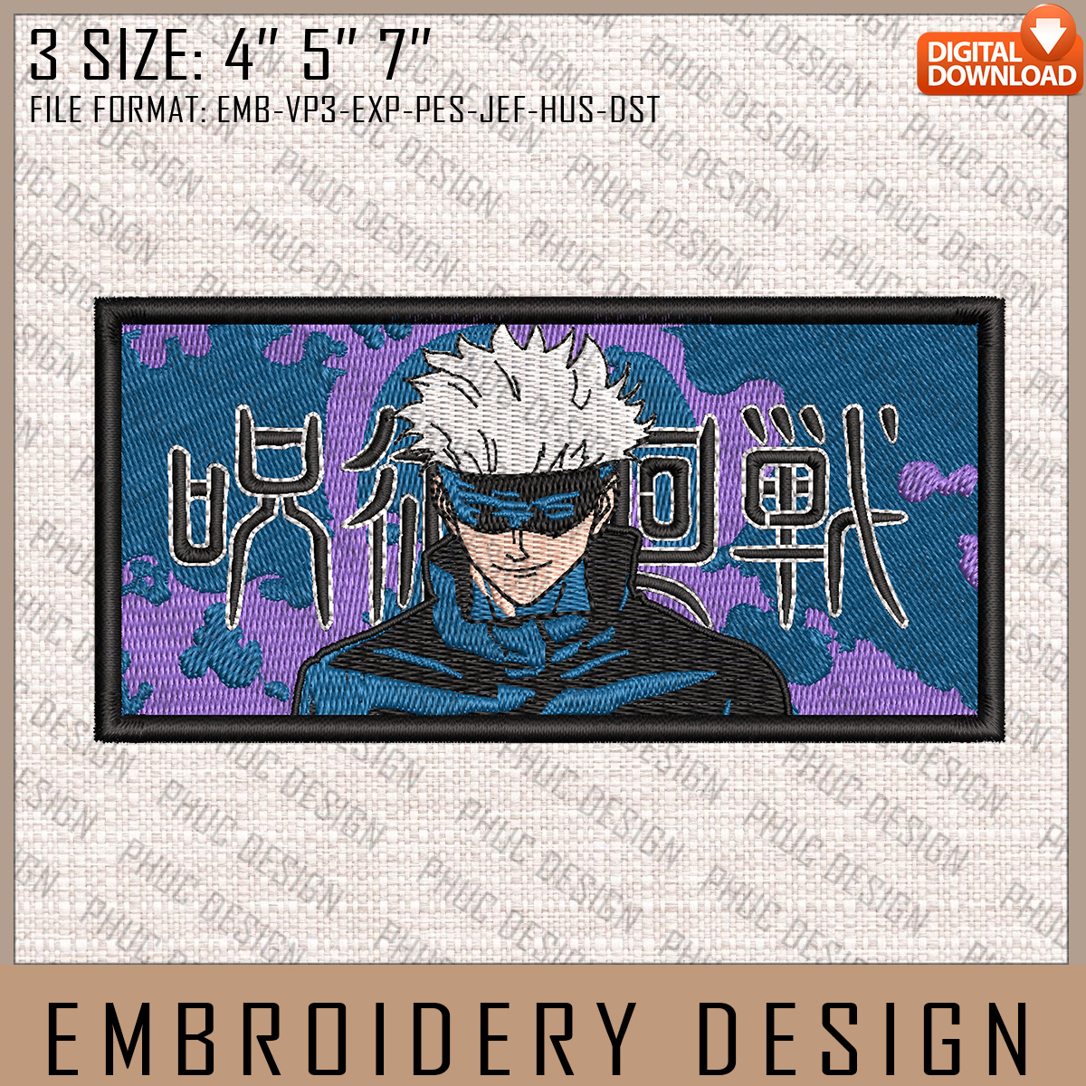Satoru Gojo Embroidery Files, Jujutsu Kaisen, Anime Inspired - Inspire ...