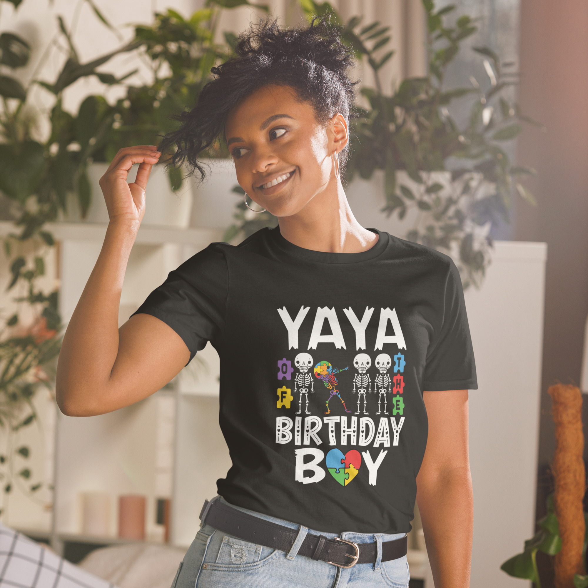 Yaya Of The Birthday Boy Autism Skeleton Grandma T-Shirt - Inspire Uplift