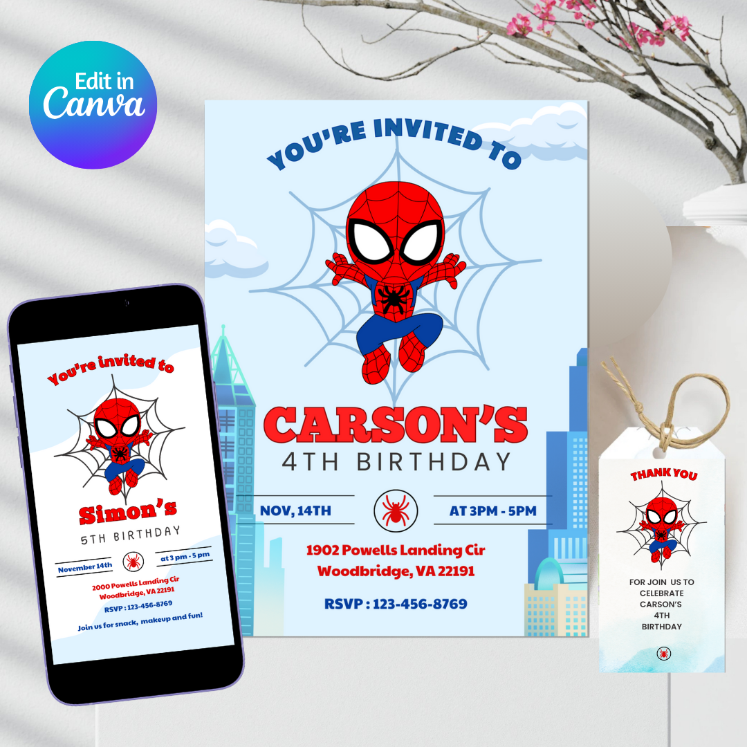 Kid Spidey birthday invitation, Amazing friends birthday inv | Inspire ...