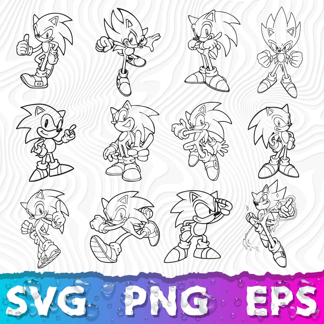 Sonic Outline, Sonic Svg For Cricut, Sonic Svg Black And Whi | Inspire ...