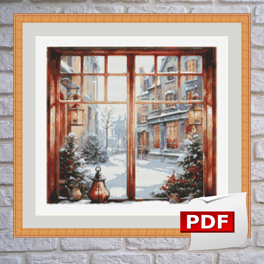 Christmas window design6, Cross Stitch PDF Pattern, Modern C | Inspire ...
