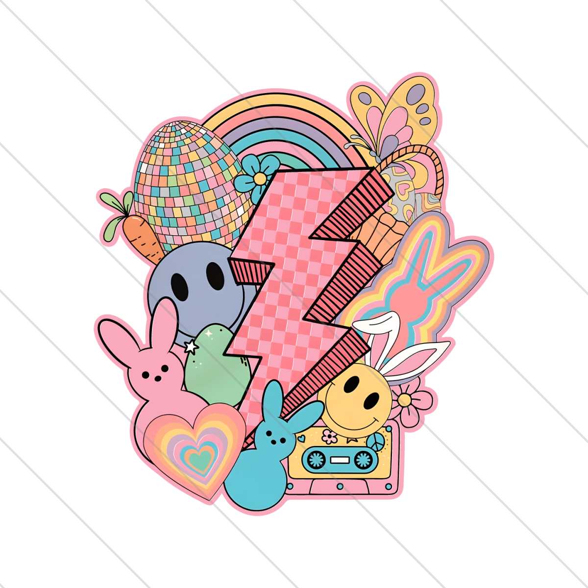 Retro Easter Bunny Lightning Egg PNG File Digital | Inspire Uplift