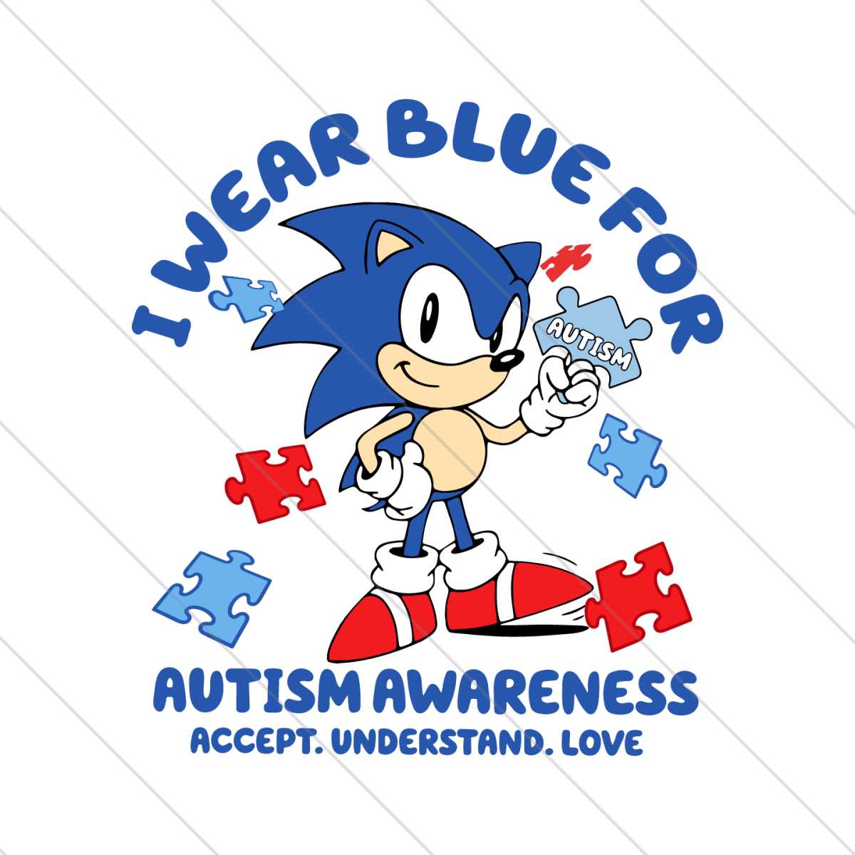 Sonic I Wear Blue For Autism Awareness SVG File Digital - Inspire Uplift