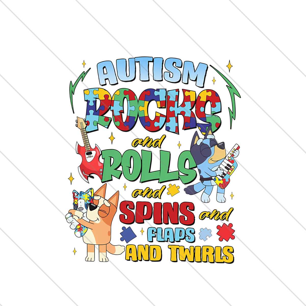 Bluey Bingo Autism Rocks And Rolls PNG File Digital - Inspire Uplift