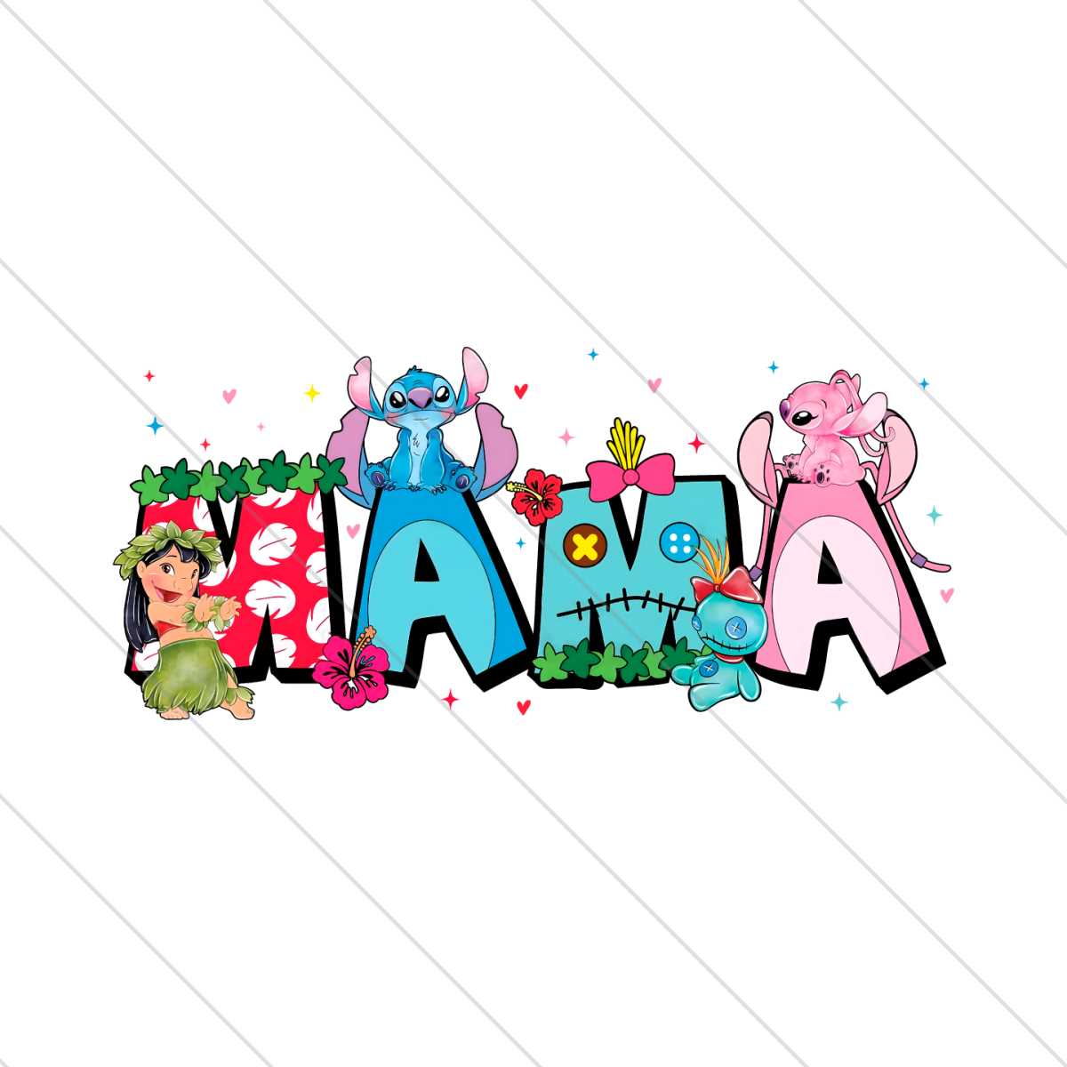 Floral Disney Mama Stitch Friends PNG File Digital | Inspire Uplift