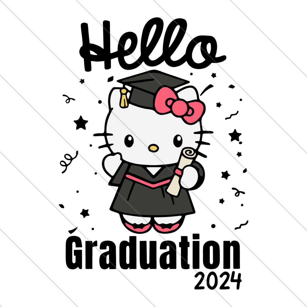 Groovy Hello Graduation 2024 Kitty SVG File Digital | Inspire Uplift