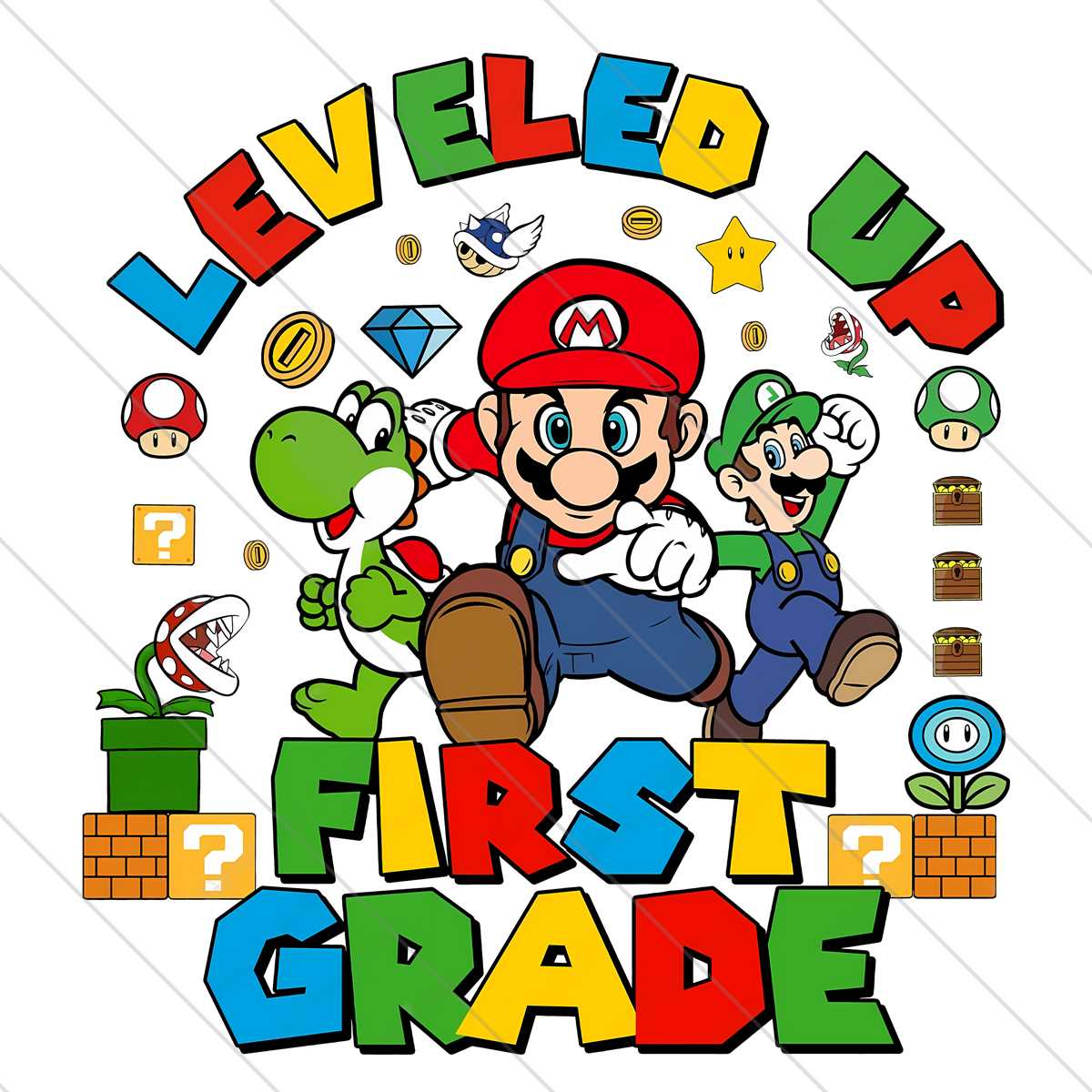 Leveled Up First Grade Super Mario PNG File Digital | Inspire Uplift