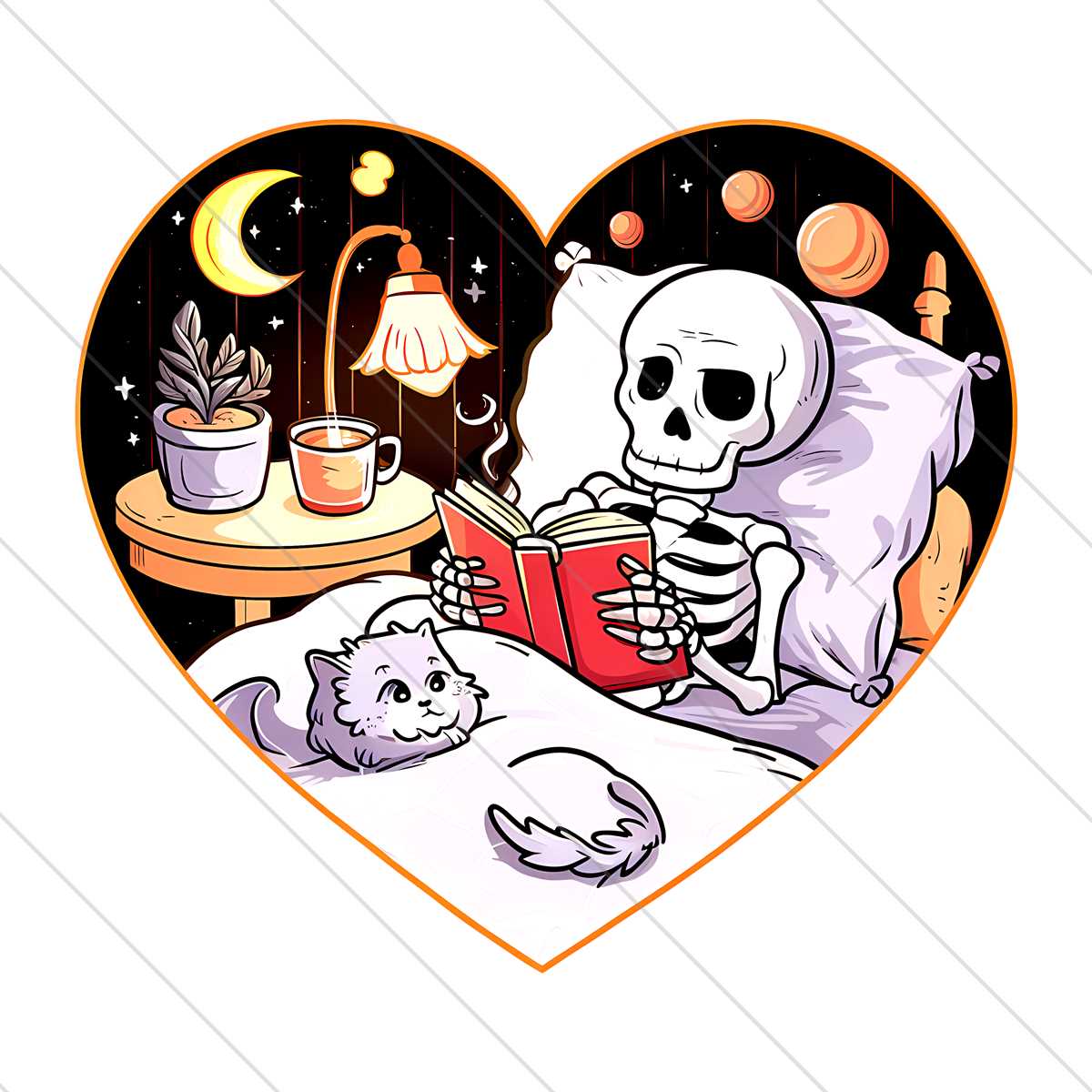 Funny Skeleton And Cat Reading Books PNG File Digital | Inspire Uplift