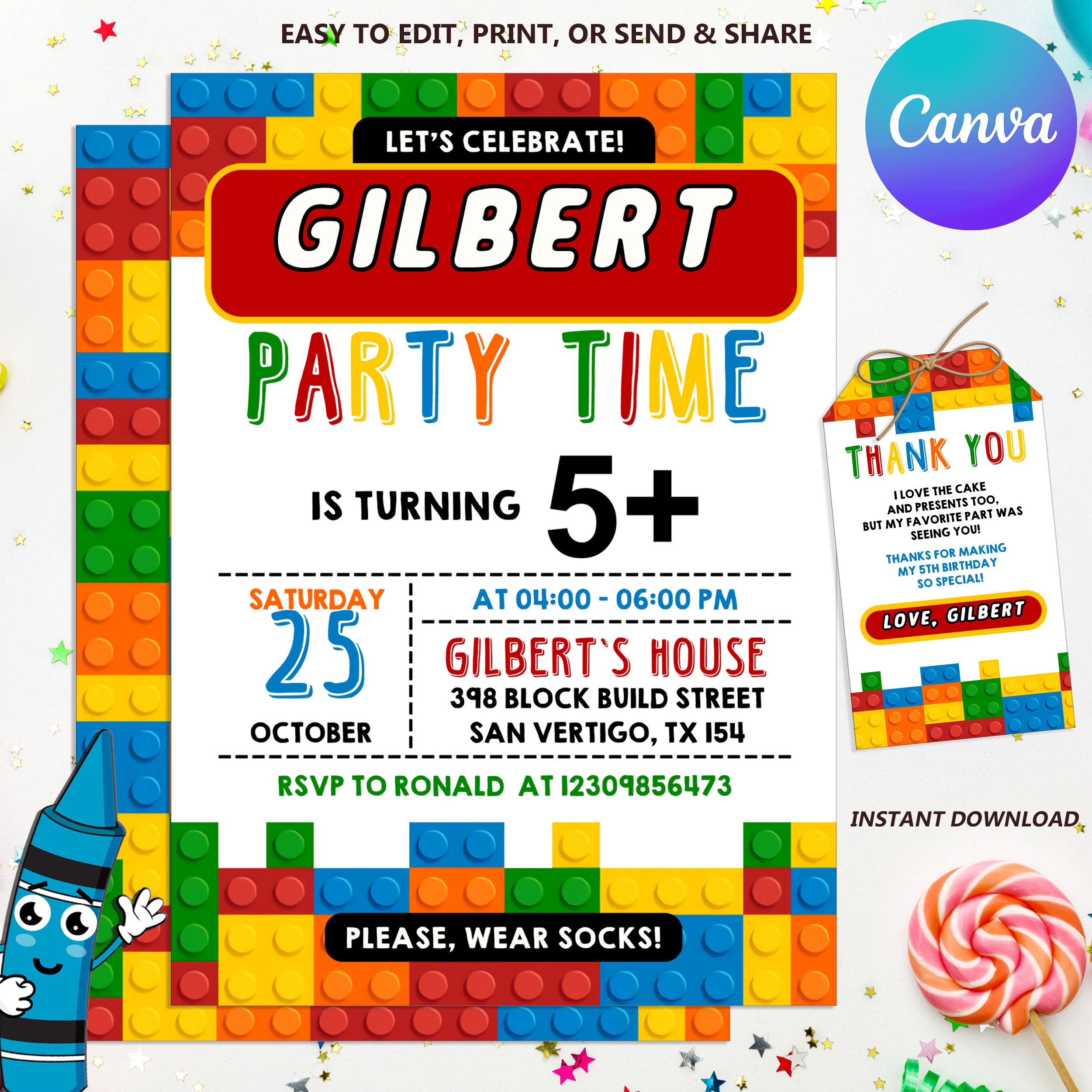 Editable Building Blocks Invitation, Blocks Birthday Party, | Inspire ...