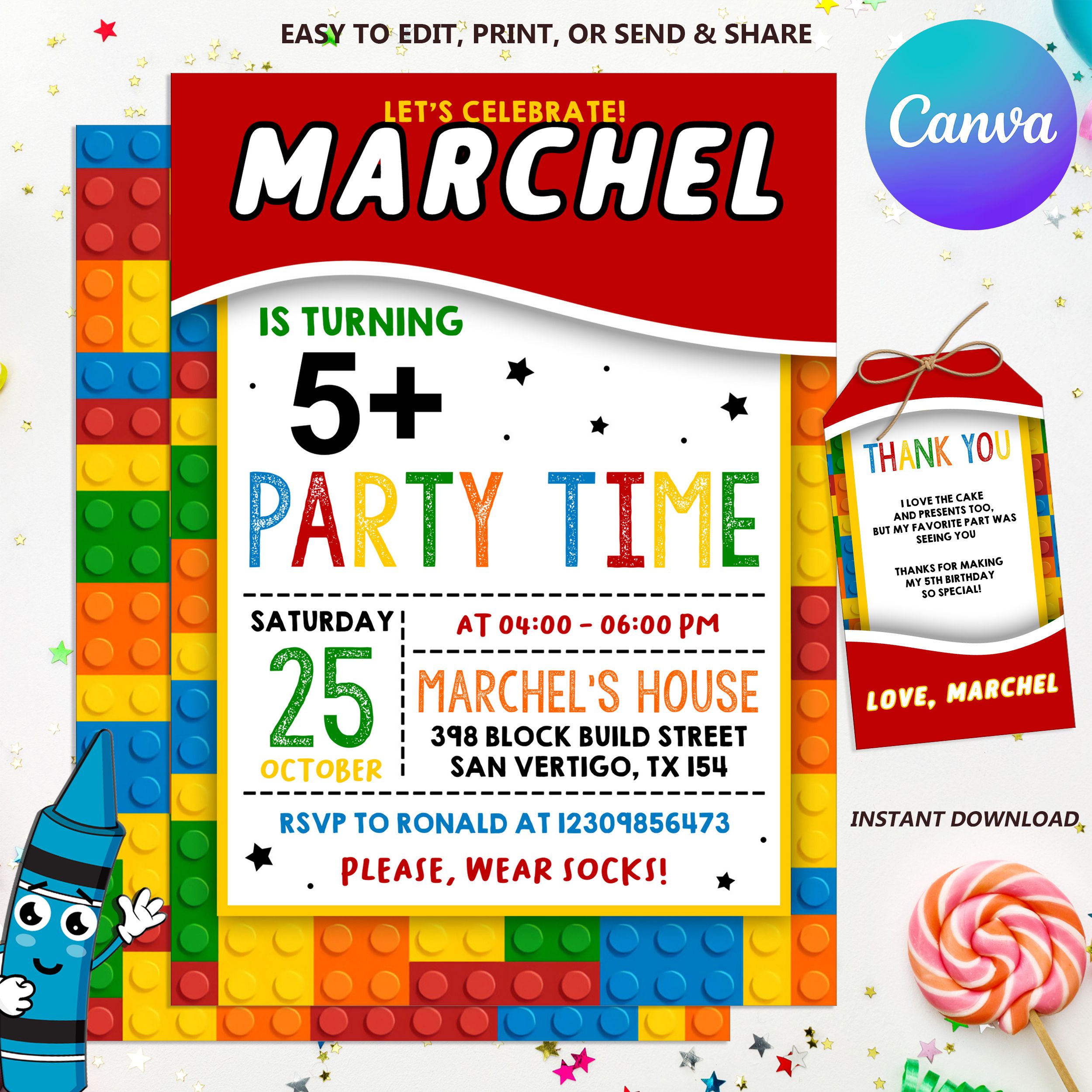 Building Blocks Birthday Invitation, Blocks Invitation, Cons | Inspire ...