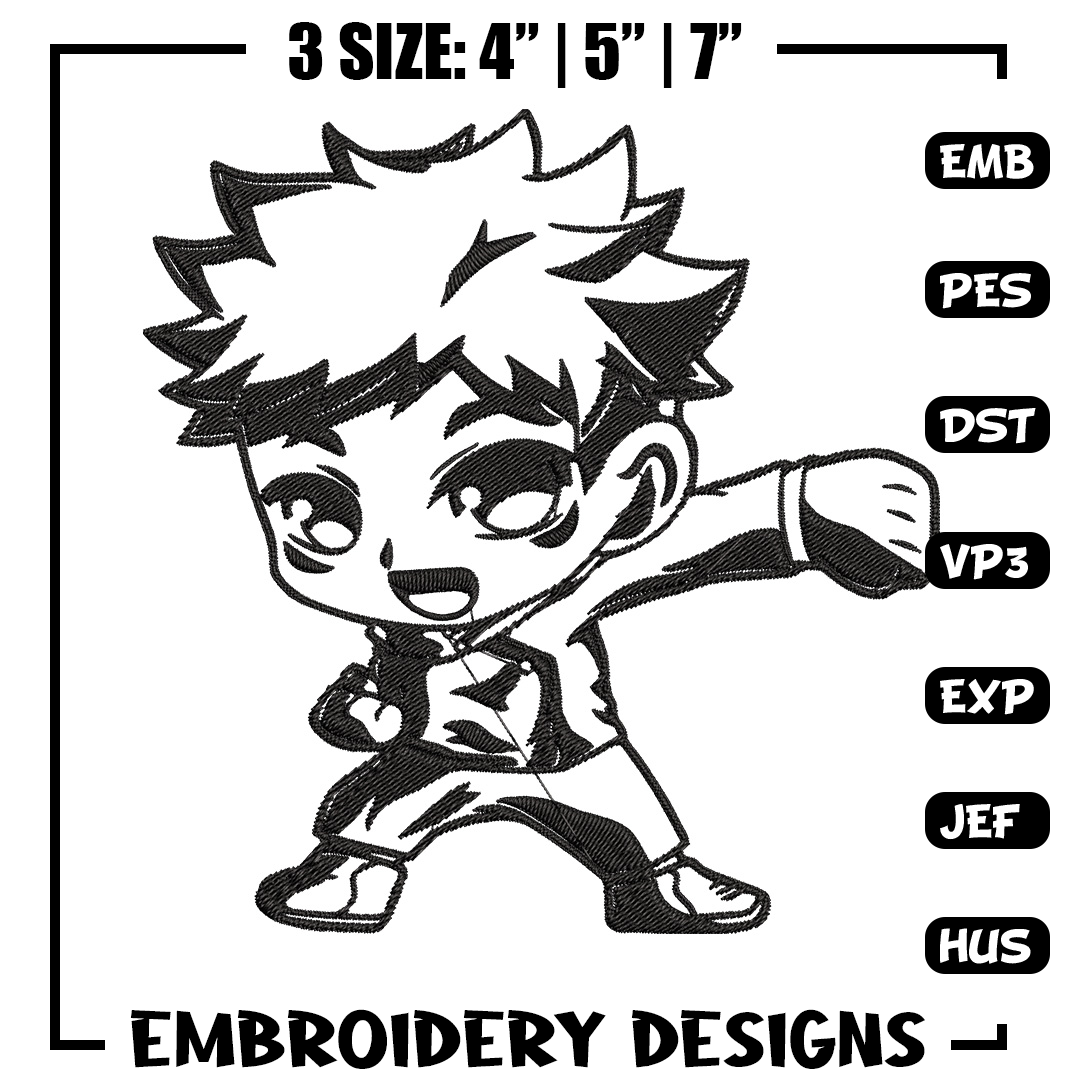 Yuji chibi Embroidery Design, Jujutsu Embroidery, Embroidery - Inspire ...