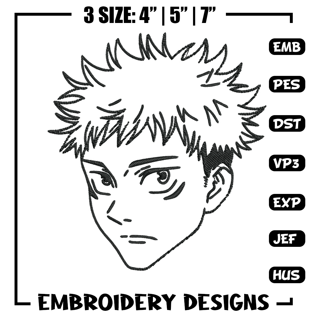 Yuji face Embroidery Design, Jujutsu Embroidery, Embroidery - Inspire ...