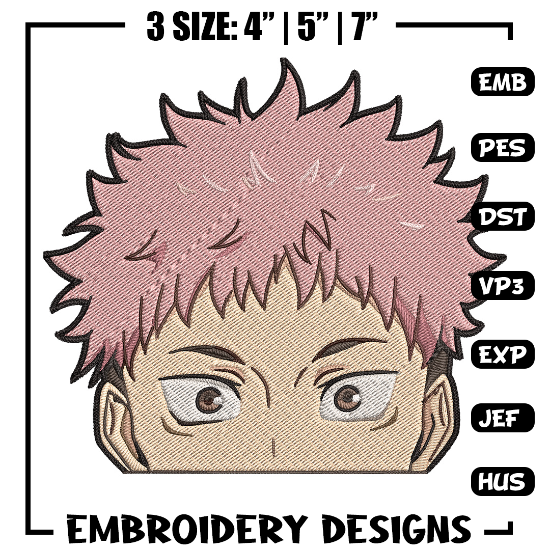 Yuji Peeker Embroidery Design, Jujutsu Embroidery, Embroider - Inspire ...