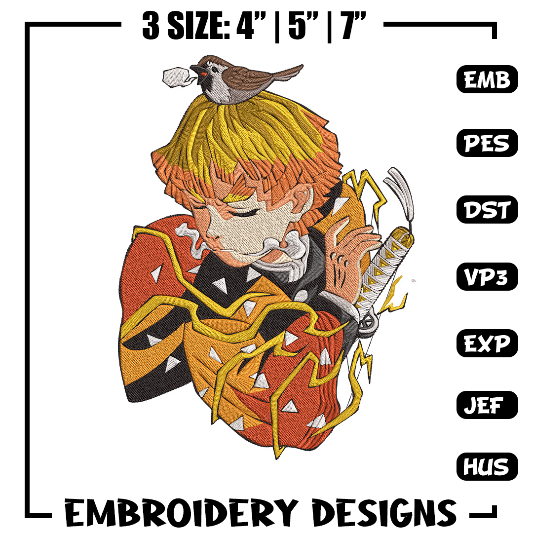 Zenitsu Agatsuma Embroidery Design,Demon slayer Embroidery, | Inspire ...