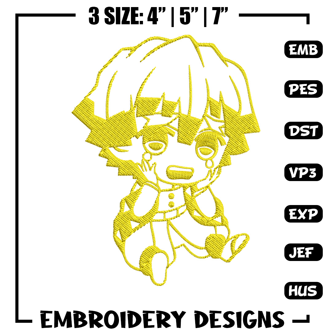Zenitsu chibi Embroidery Design, Demon slayer Embroidery, Em - Inspire ...
