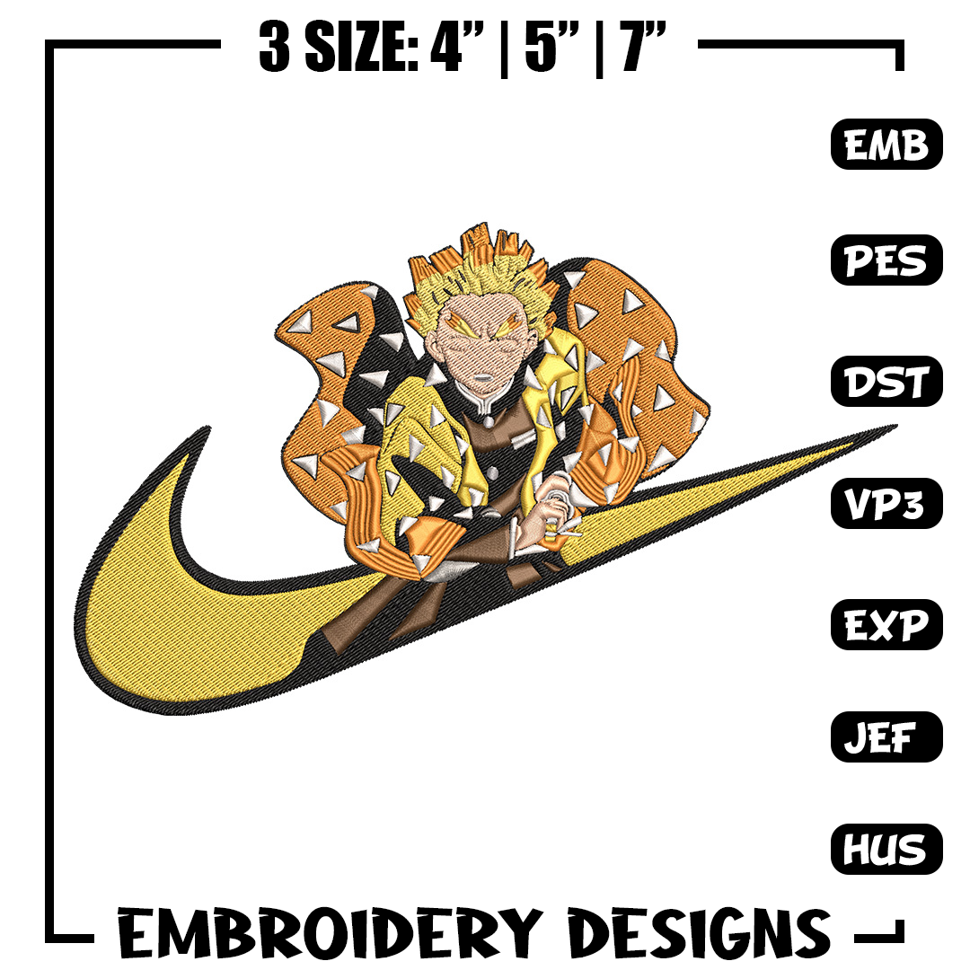 Zenitsu nike Embroidery Design, Demon slayer Embroidery, Emb - Inspire ...
