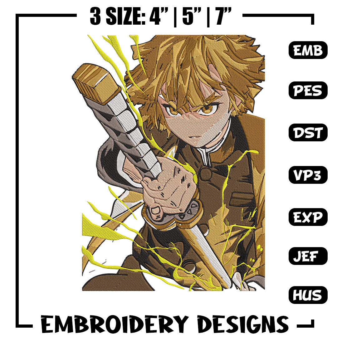Zenitsu thunder Embroidery Design,Demon slayer Embroidery, E - Inspire ...