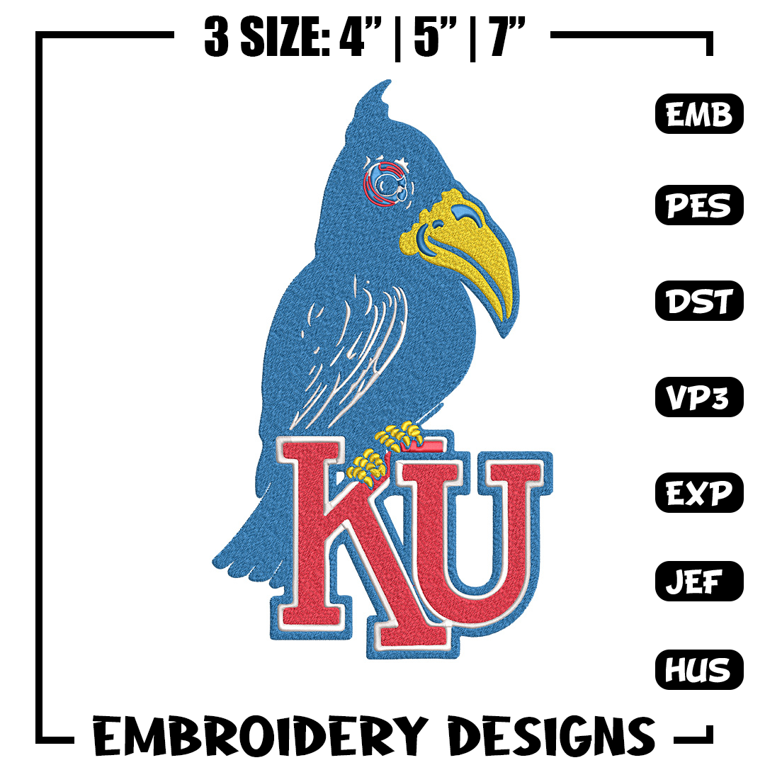 Kansas University logo embroidery design, NCAA embroidery, S | Inspire ...
