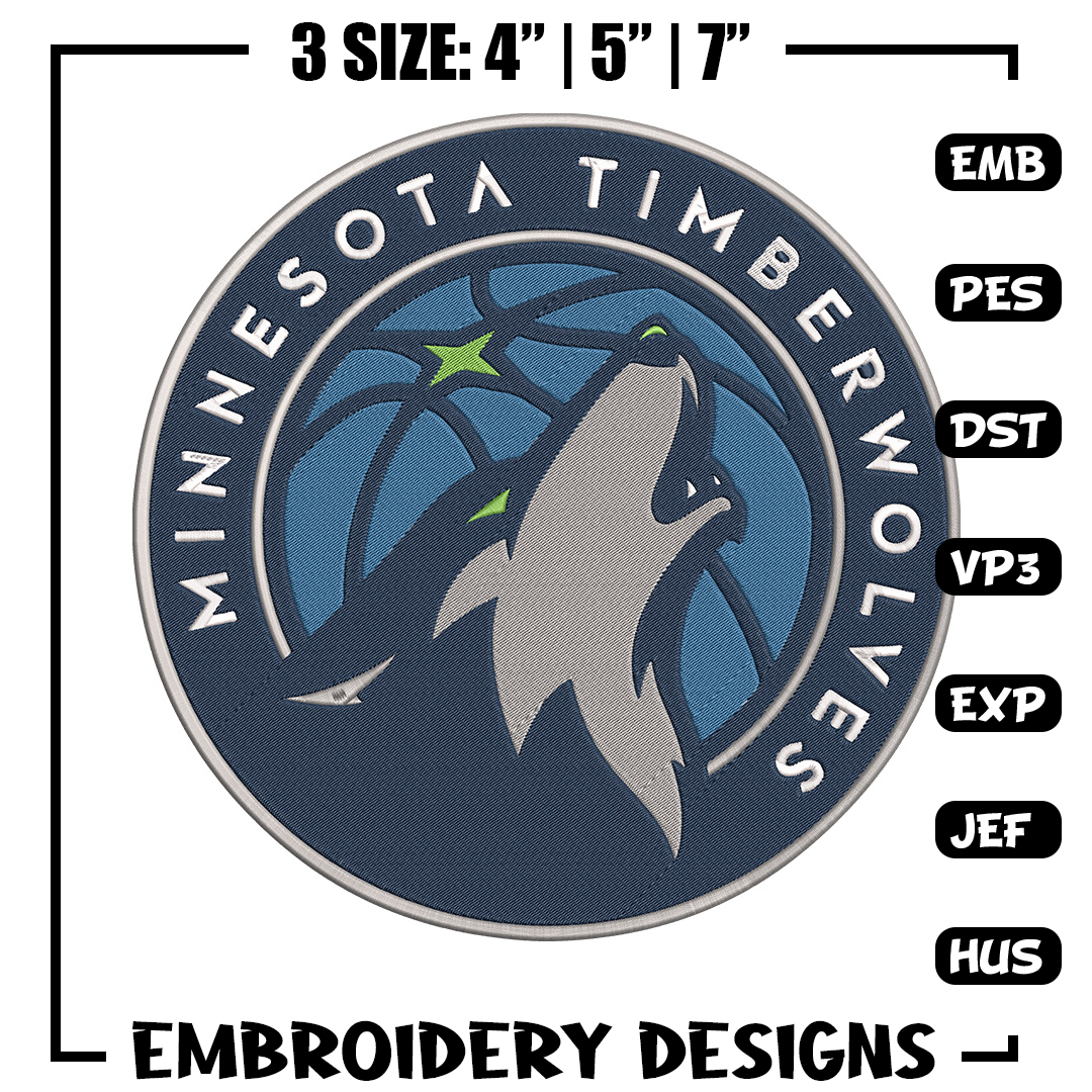 Minnesota Timberwolves logo embroidery design, NBA embroider | Inspire ...