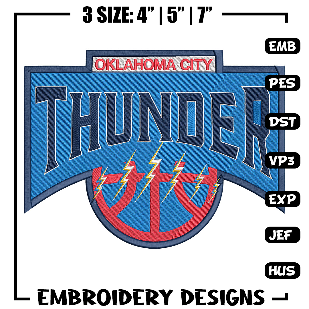 Oklahoma Thunder logo embroidery design,NBA embroidery,Sport | Inspire ...