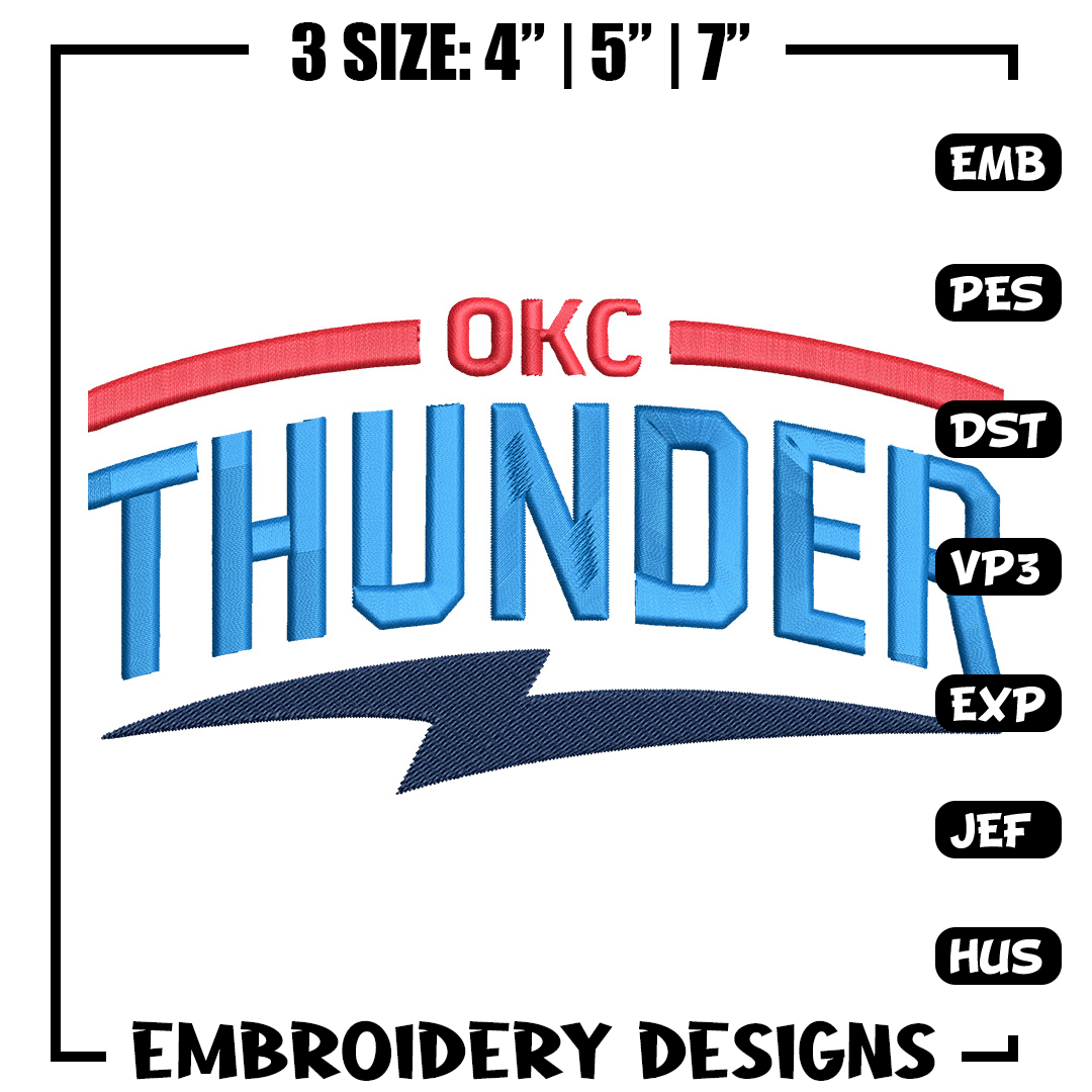 Oklahoma Thunder logo embroidery design,NBA embroidery,Sport | Inspire ...