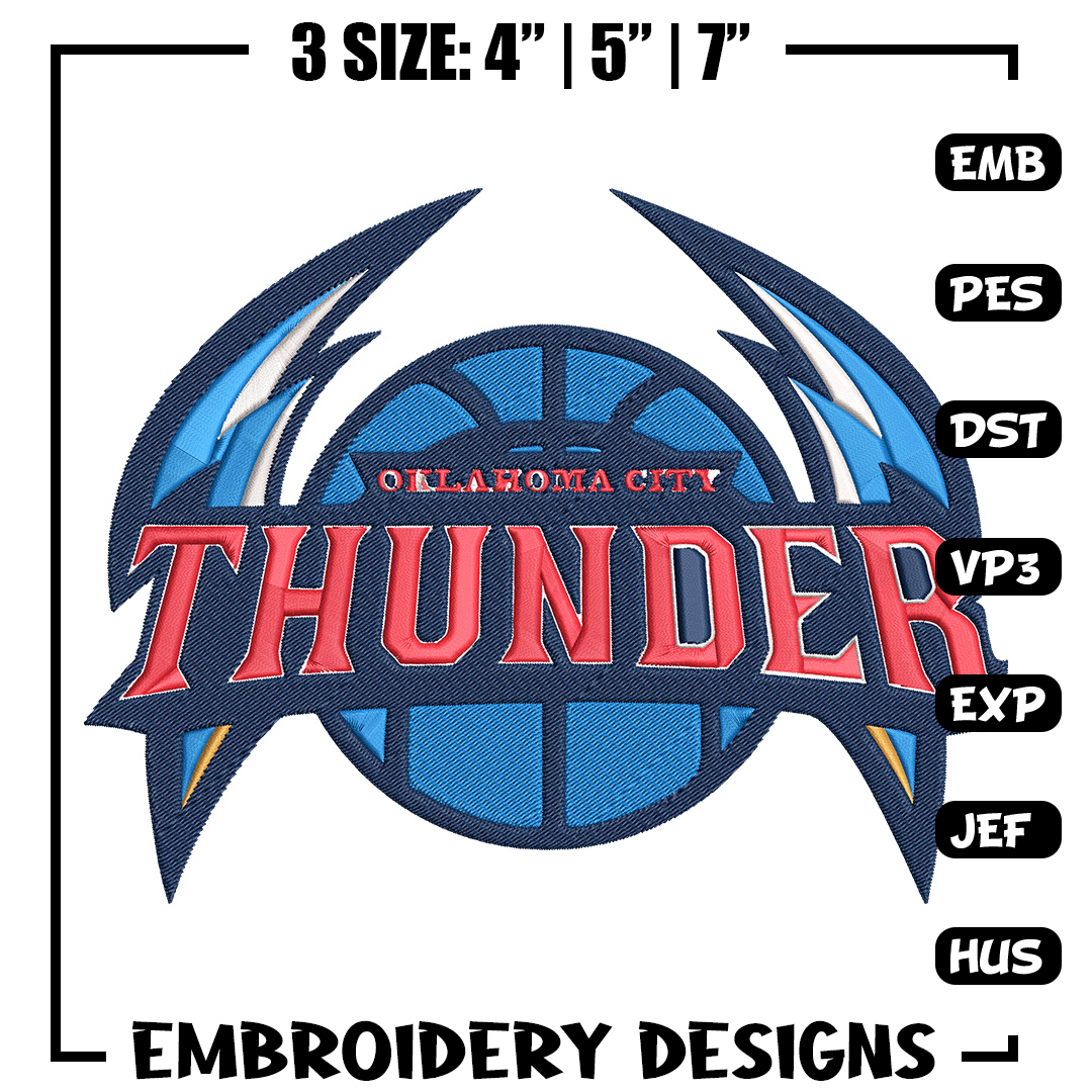 Oklahoma Thunder logo embroidery design,NBA embroidery,Sport | Inspire ...