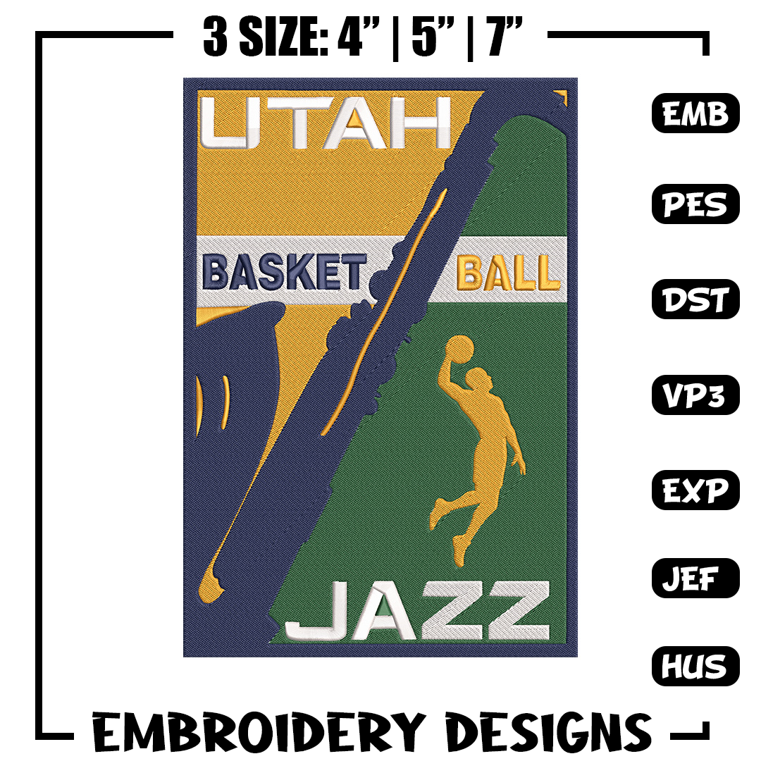 Utah Jazz logo embroidery design, NBA embroidery, Sport embr | Inspire ...