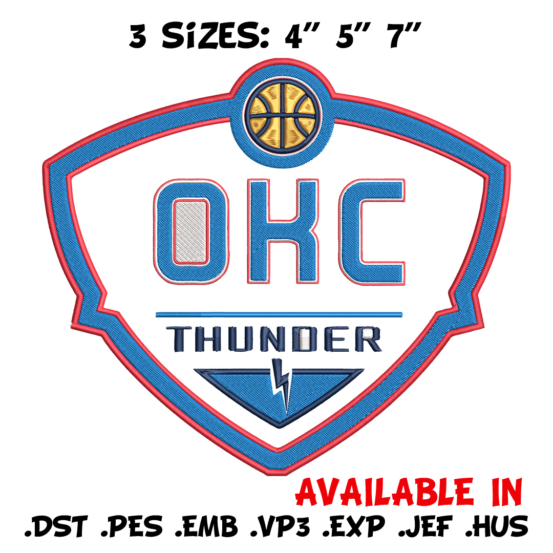 Oklahoma City Thunder logo embroidery design,NBA embroidery, | Inspire ...