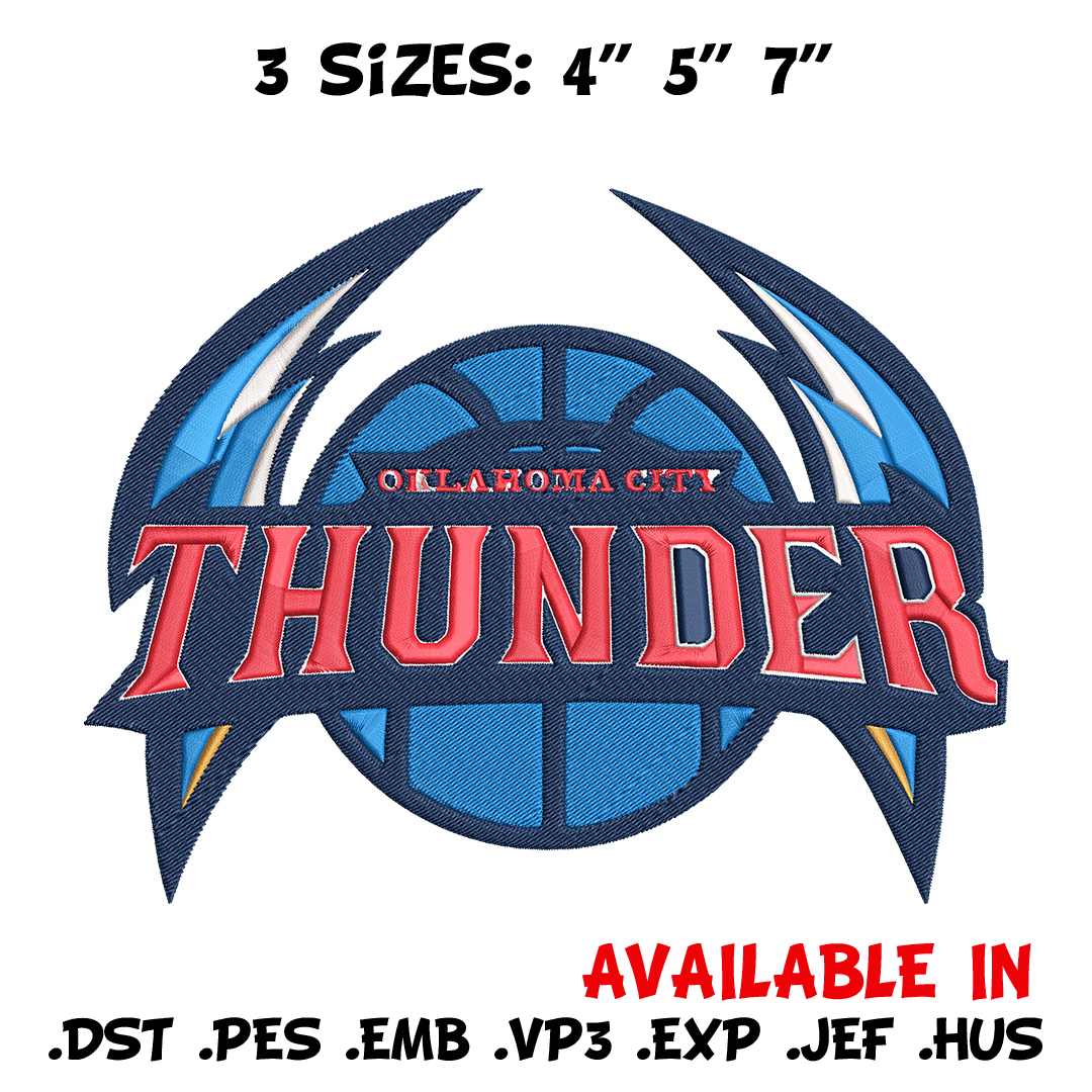 Oklahoma Thunder logo embroidery design,NBA embroidery,Sport | Inspire ...