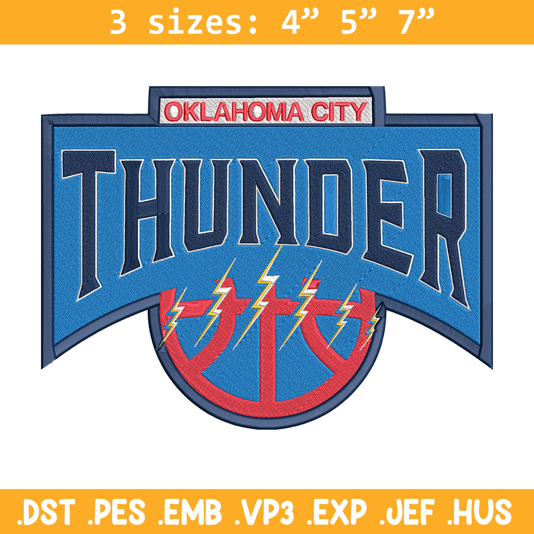 Oklahoma Thunder logo embroidery design,NBA embroidery,Sport | Inspire ...