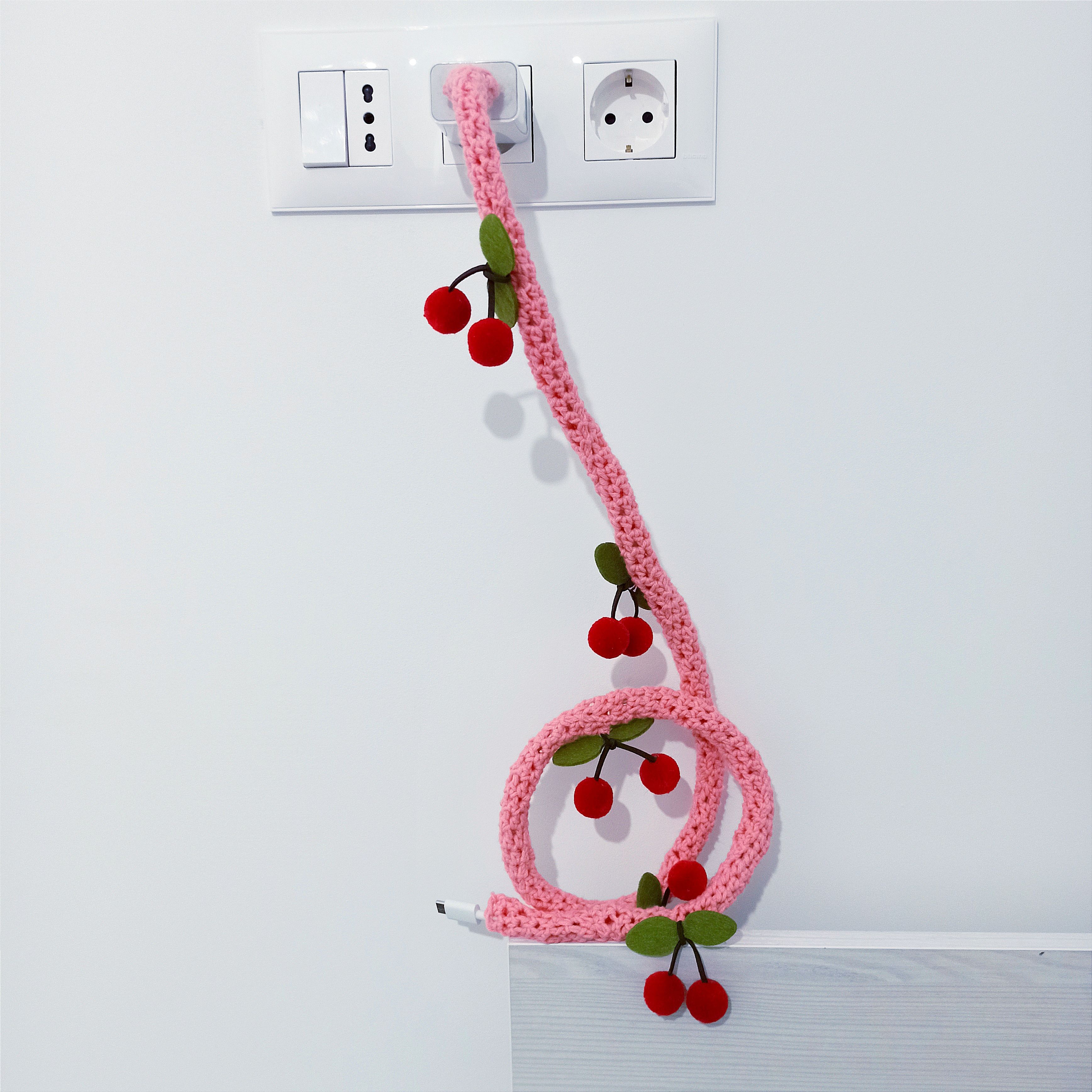 Crochet Phone Charger tube with cherry, 1m, Phone cable cove | Inspire ...