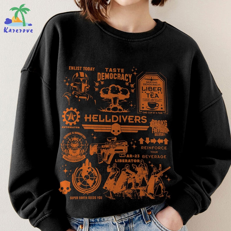 Helldivers Doodle Art Shirt, Liber-Tea, Taste Democracy, Hel - Inspire ...