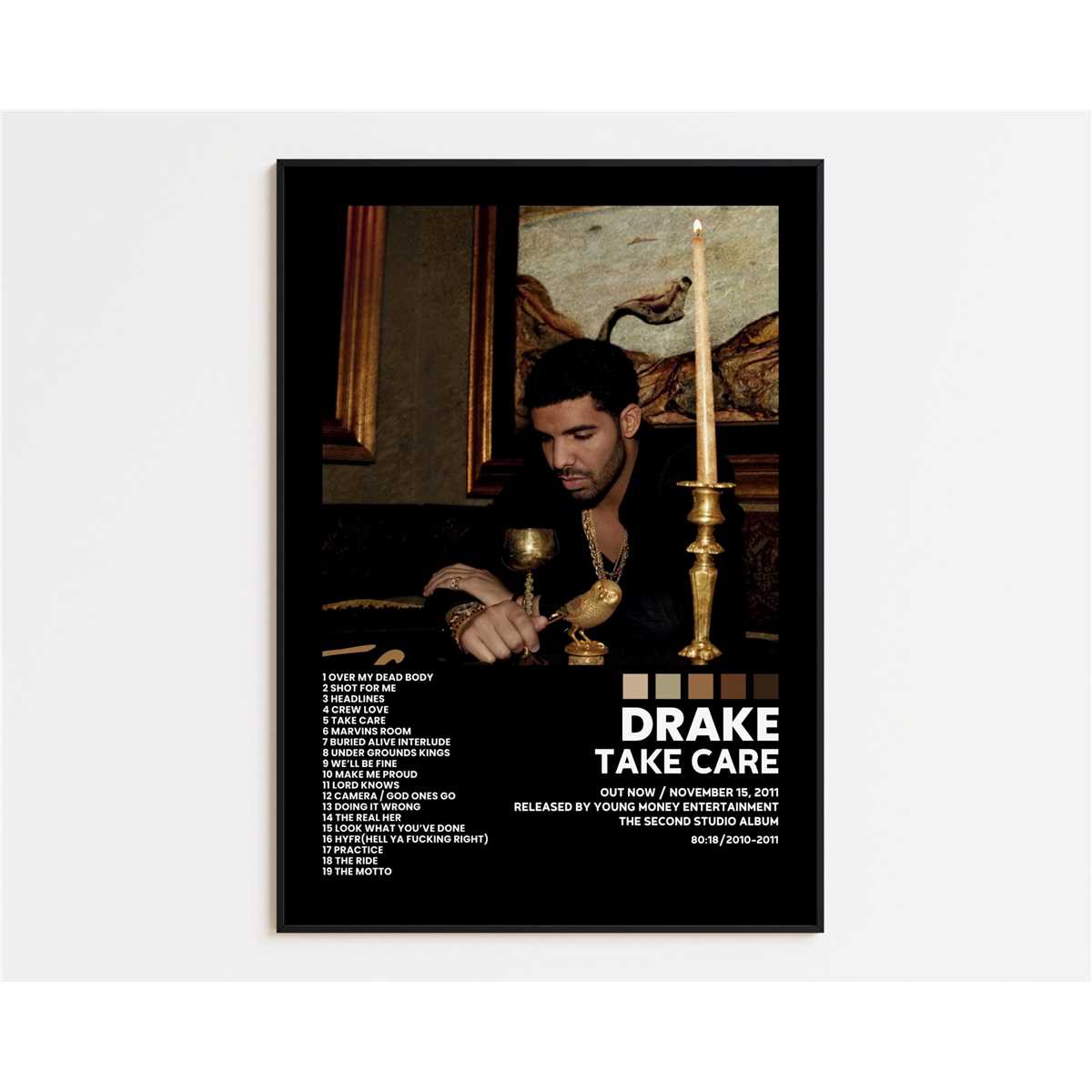 Drake Cover Poster, Take Care Album Wall Print, Tracklist Po | Inspire ...