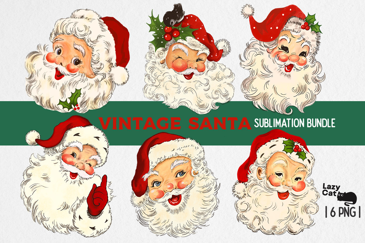 6 Designs Vintage Santa Sublimation Png Bundle, Santa Claus | Inspire ...