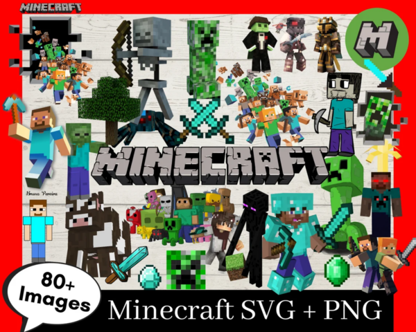 80 Minecraft Bundle SVG,PNG, Minecraft Svg file Digital | Inspire Uplift