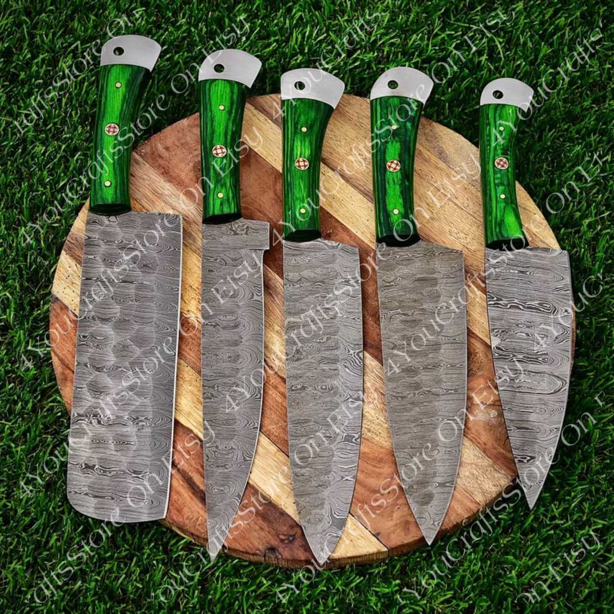 Green Colour Chef / Kitchen Knives Set , Damascus Steel Chef | Inspire ...