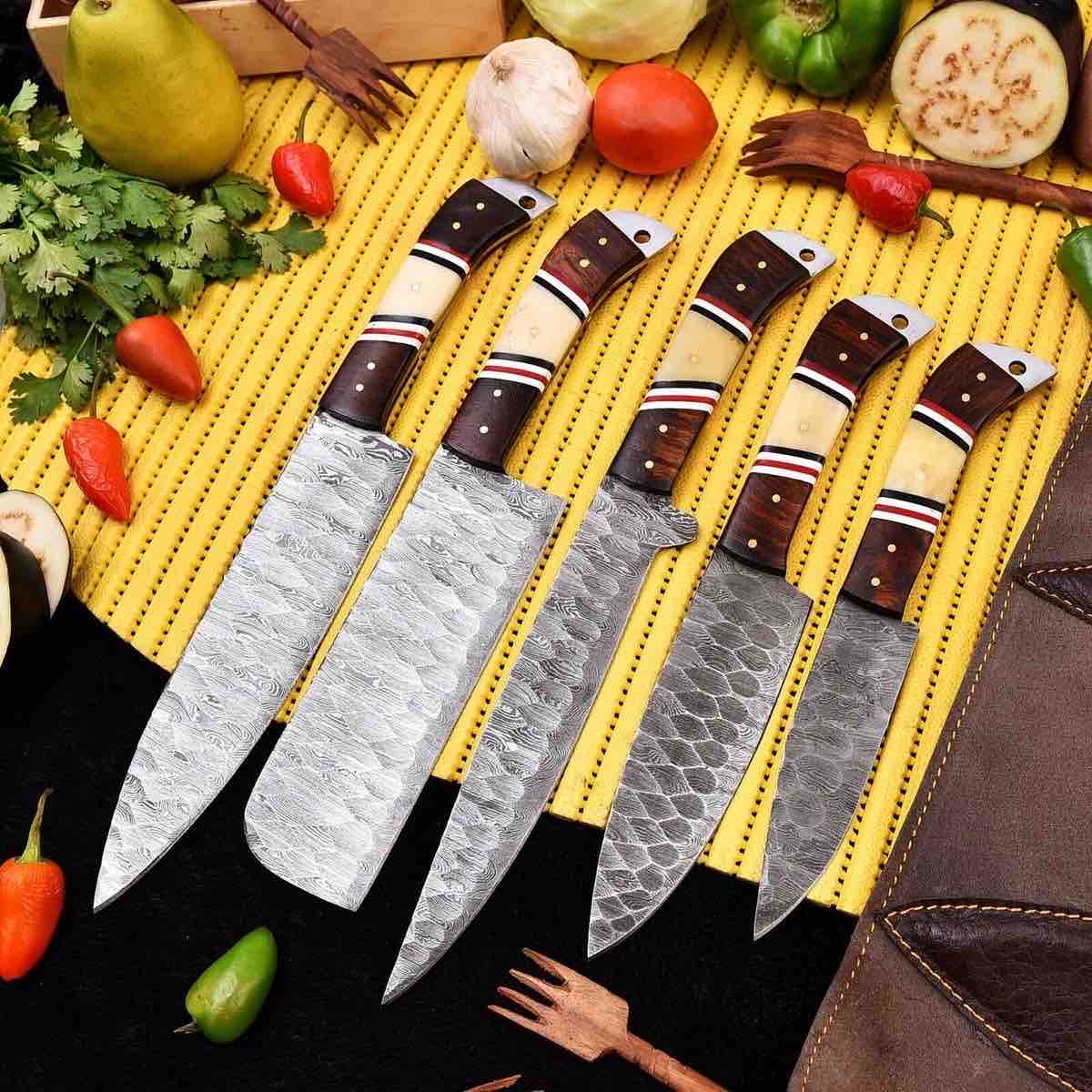 Handmade Kitchen Chef Knives Set , Damascus Steel Chef Knive | Inspire ...