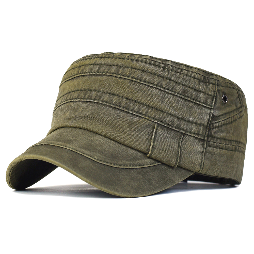 Casual Washed Cotton Flat Top Military Hat | Inspire Uplift