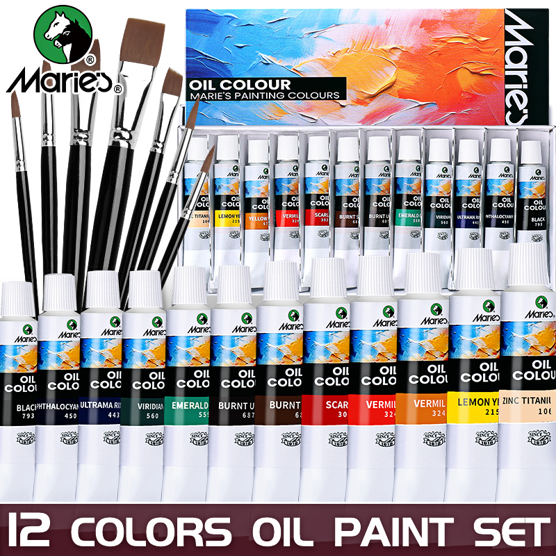 Marie's 19pc Oil Paint Kit with 12 Colors & 7 Brushes | Inspire Uplift