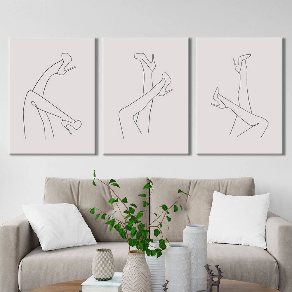 Female body line art 3 piece wall art print Minimalist line | Inspire ...