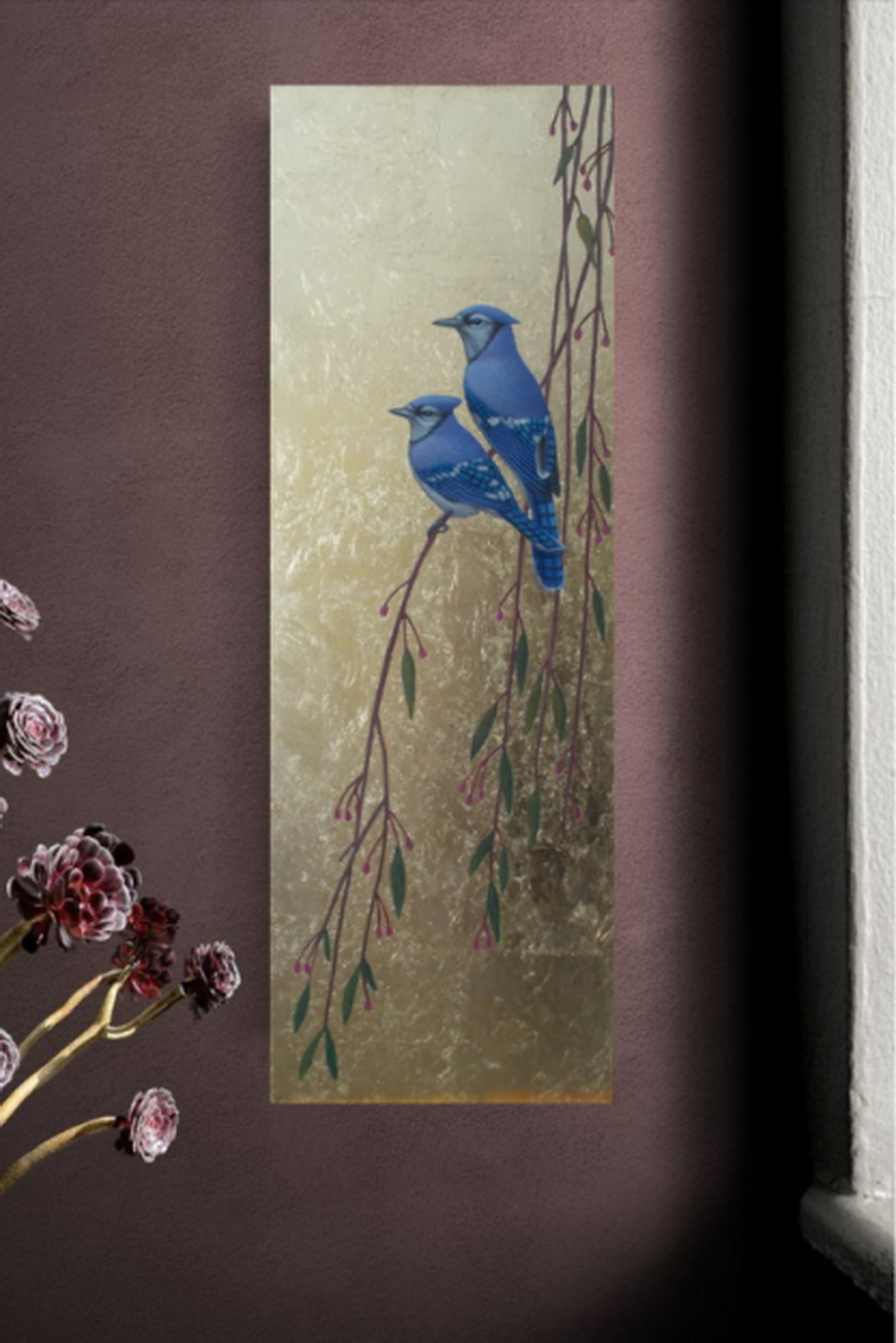 bird painting, gold painting, blue birds on branches, Chines | Inspire ...